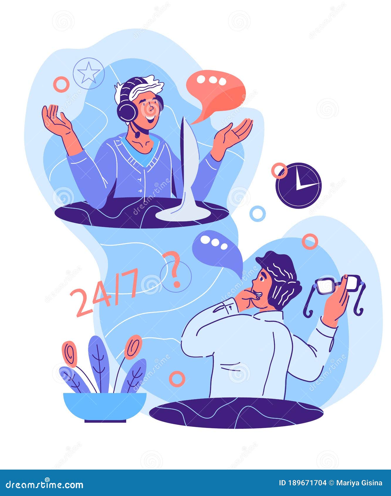 Customer Contacts Online Support Centre with a Friendly Operator Vector ...