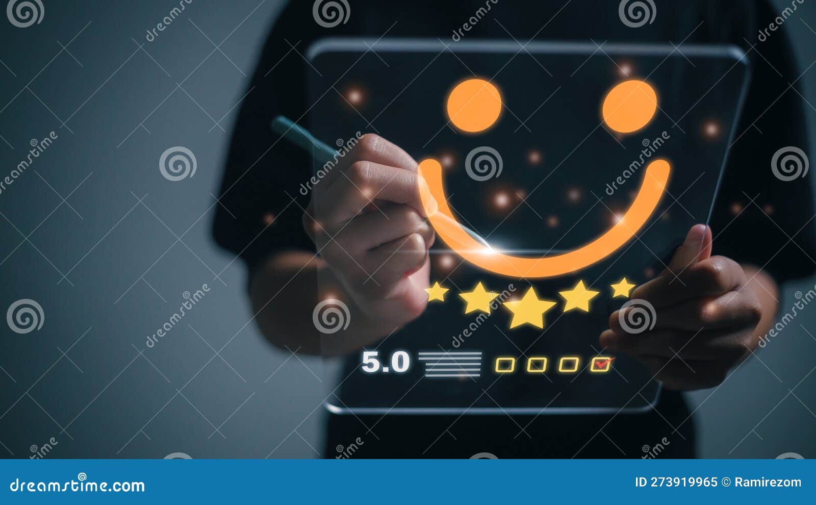 The Customer Creates a Happy Face Smiling Symbol Using a Digital Pen on ...