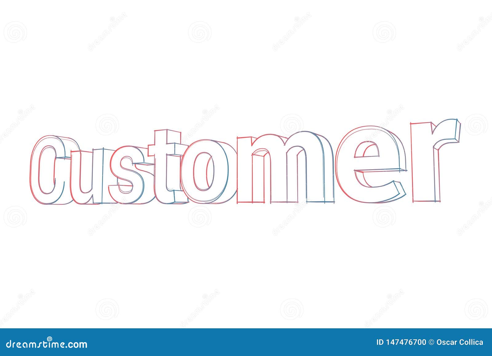 Customer - 3D Text Illustration - Words with Colored Lines Tilde and ...