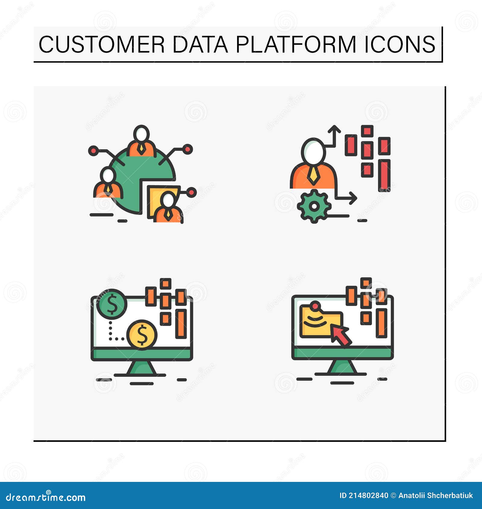 Customer Data Platform Color Icons Set Stock Vector - Illustration of ...