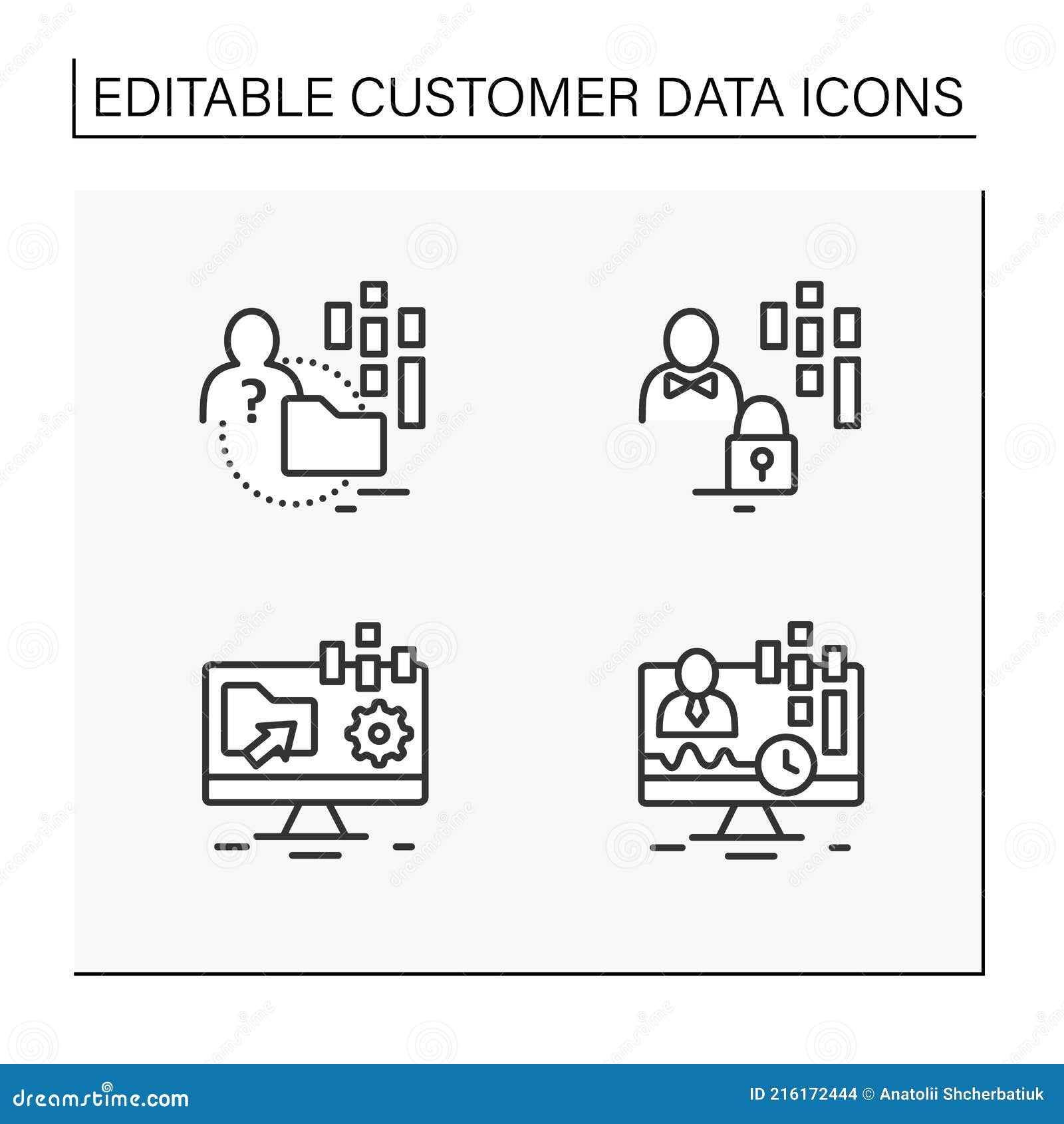 Customer Data Platform Line Icons Set Stock Vector - Illustration of ...