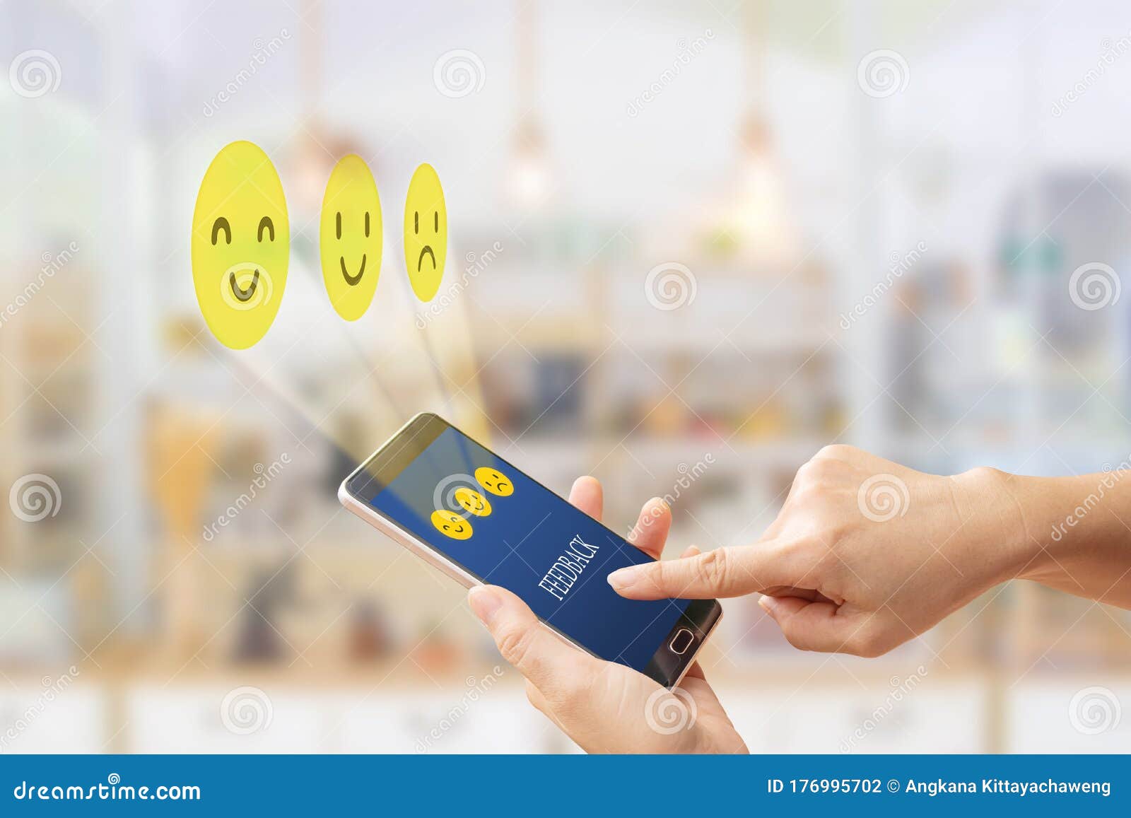 Hand Pressing Feedback Button on Smartphone for Giving Best Service ...