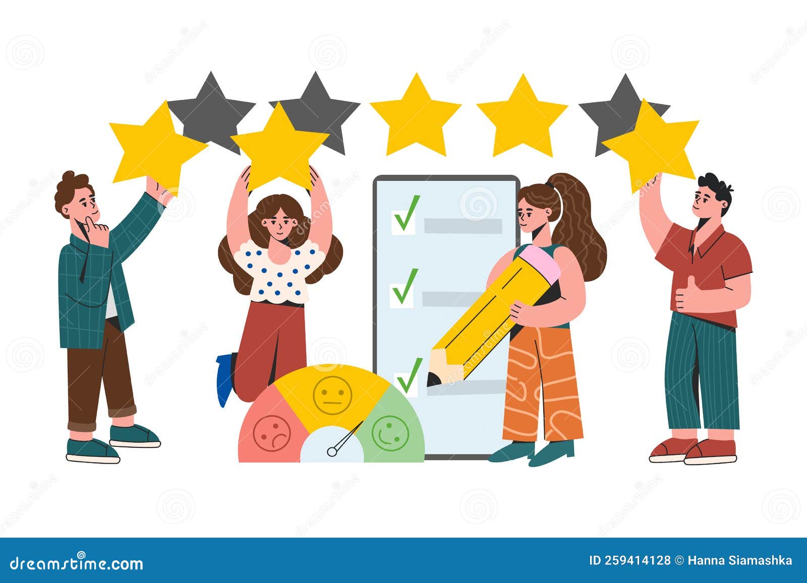 Customer Feedback with Questionnaire, Starts and Emotions Scale Stock ...