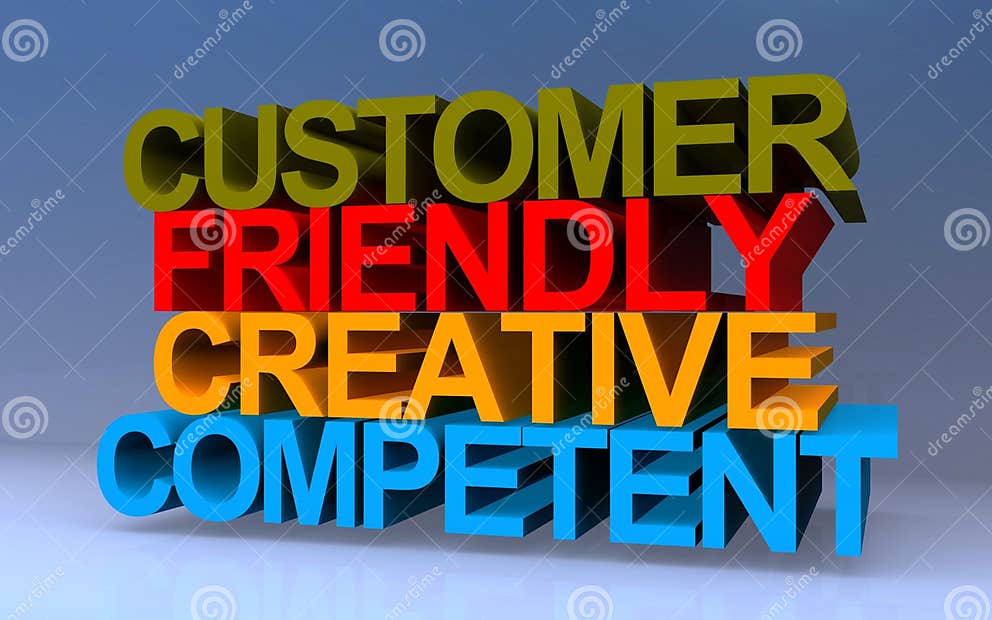 Customer Friendly Creative Competent on Blue Stock Illustration ...