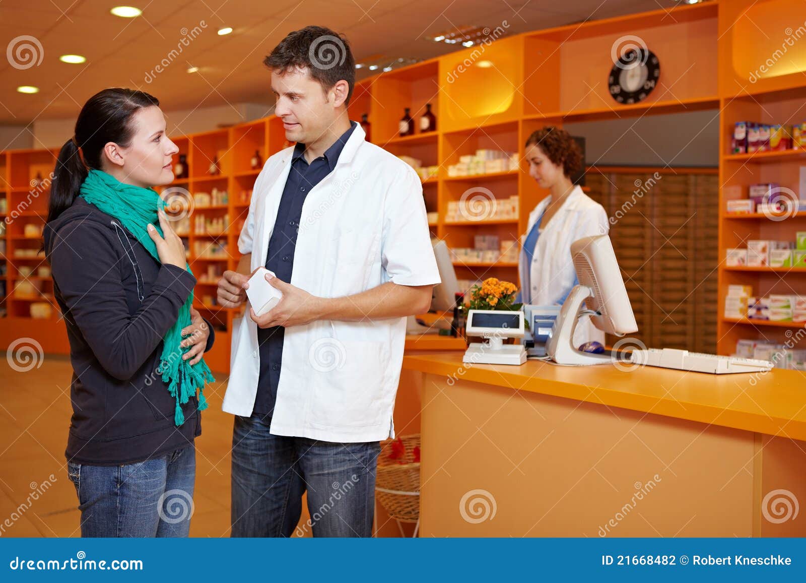 Customer Gets Advice in Pharmacy Stock Photo - Image of package ...