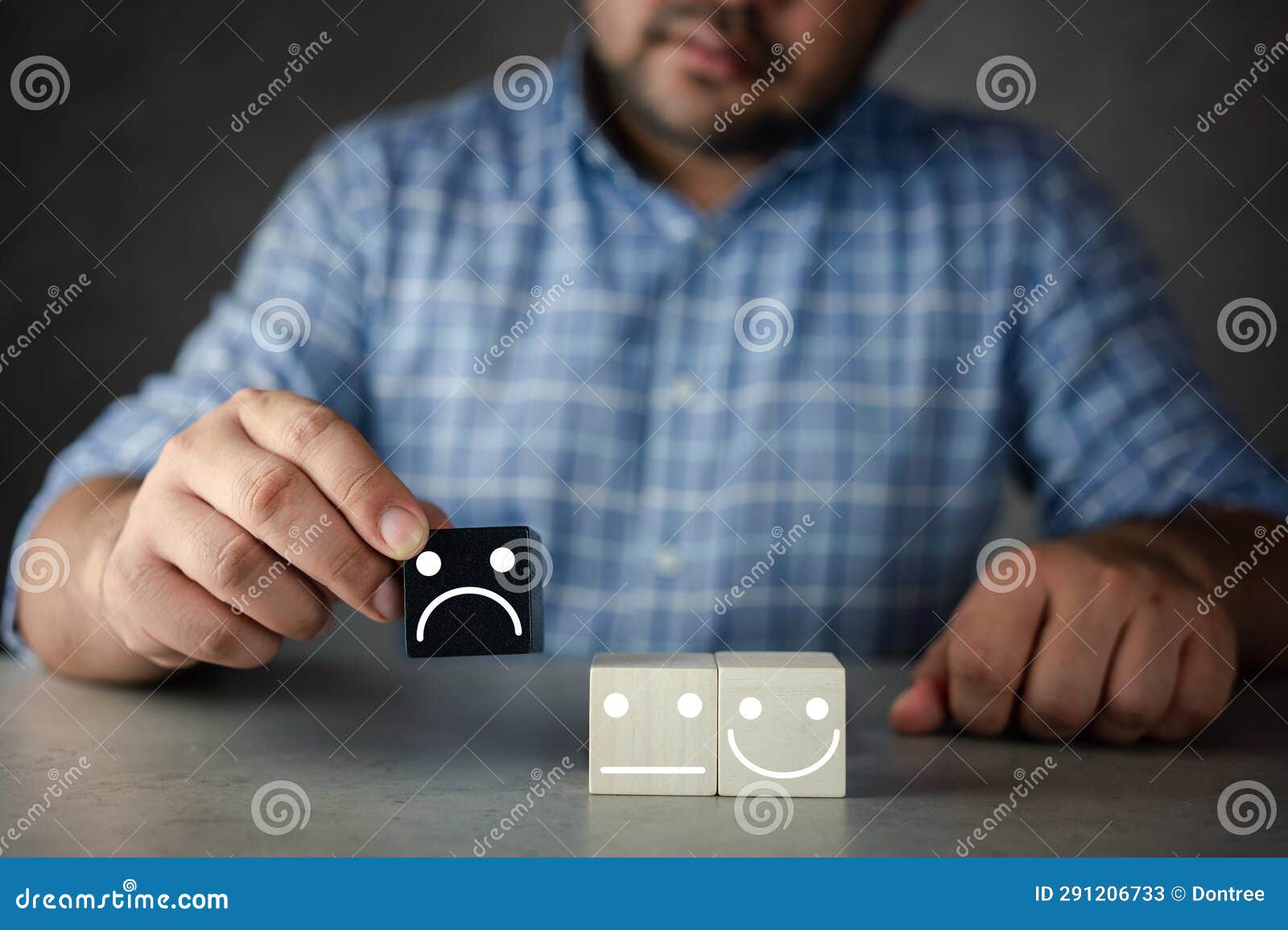 Customer Hand Picked and Choosed a Sad Face Icon on Wood Cube, Poor ...