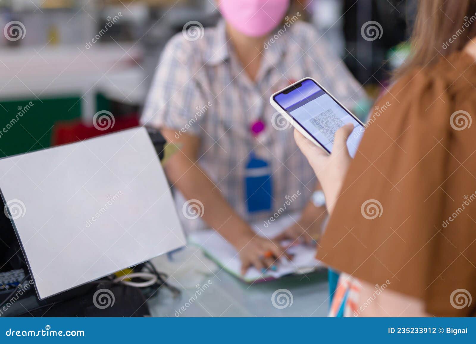 Customer Hand Scanning Qr Code for Cashless Payment at Retail Shop ...