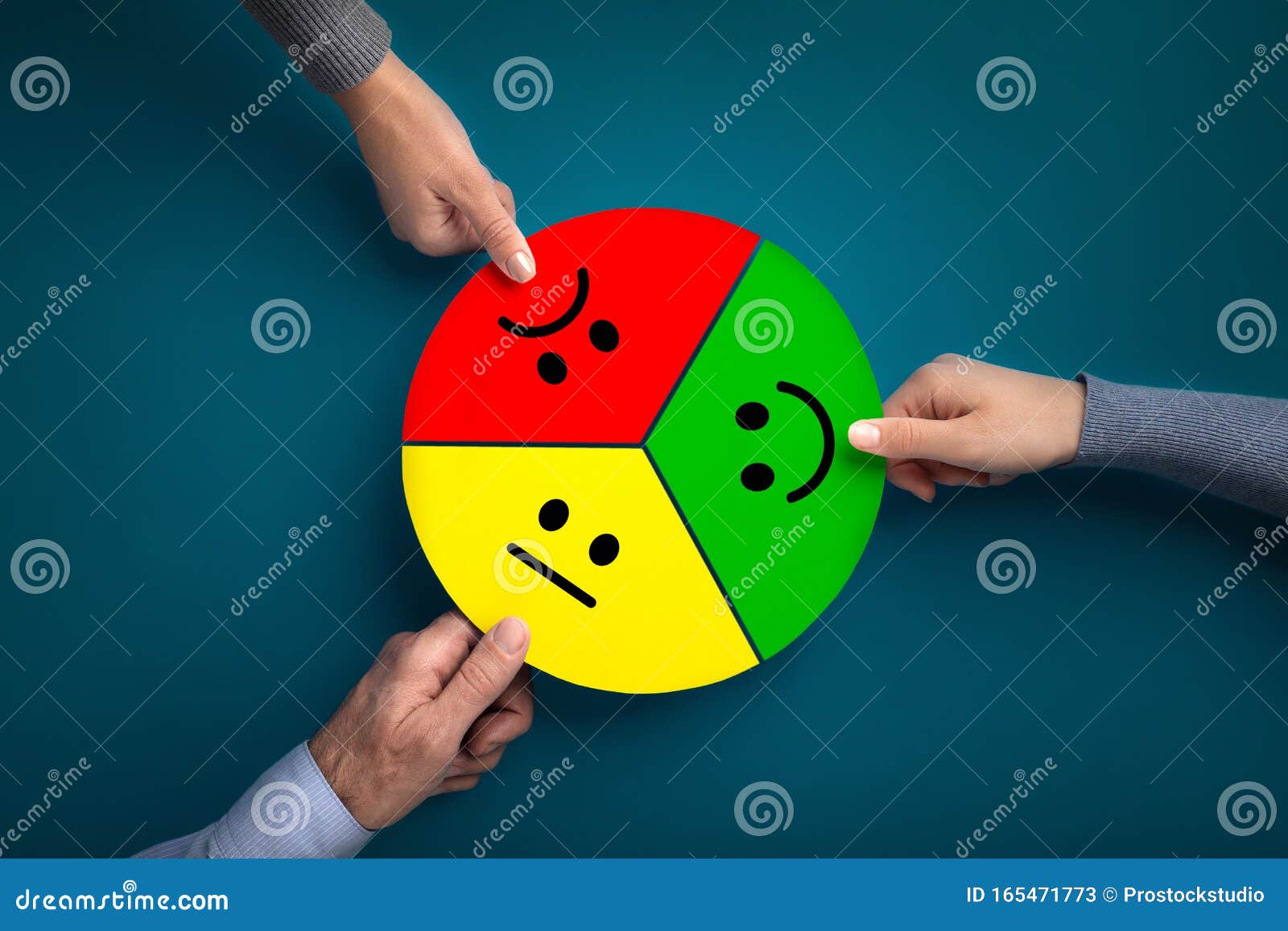 Customer Hands Giving Feedback with Smiley Faces Cards on Blue Stock ...