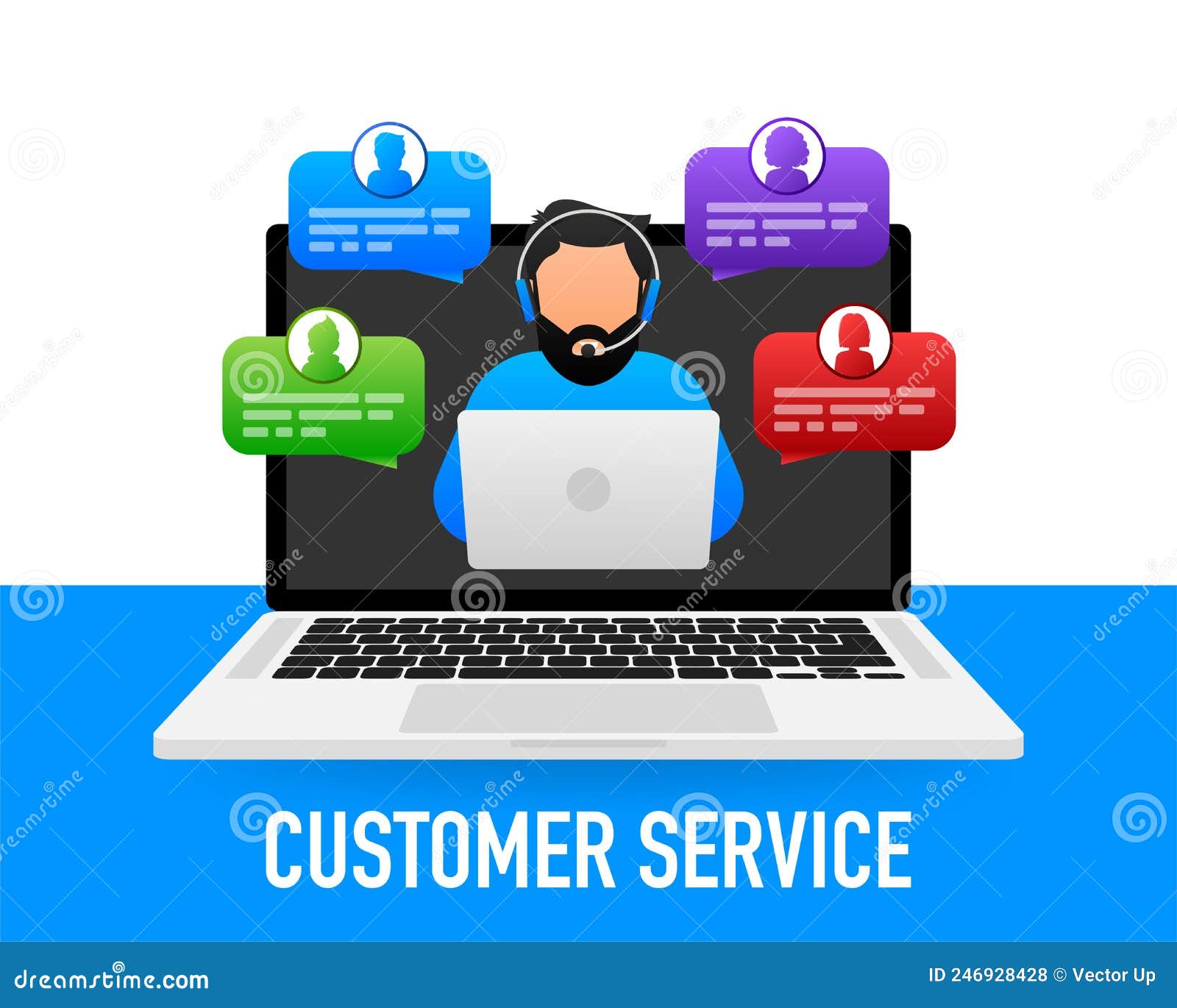 Customer Help. Tech Support. Cartoon Vector Illustration. Feedback ...