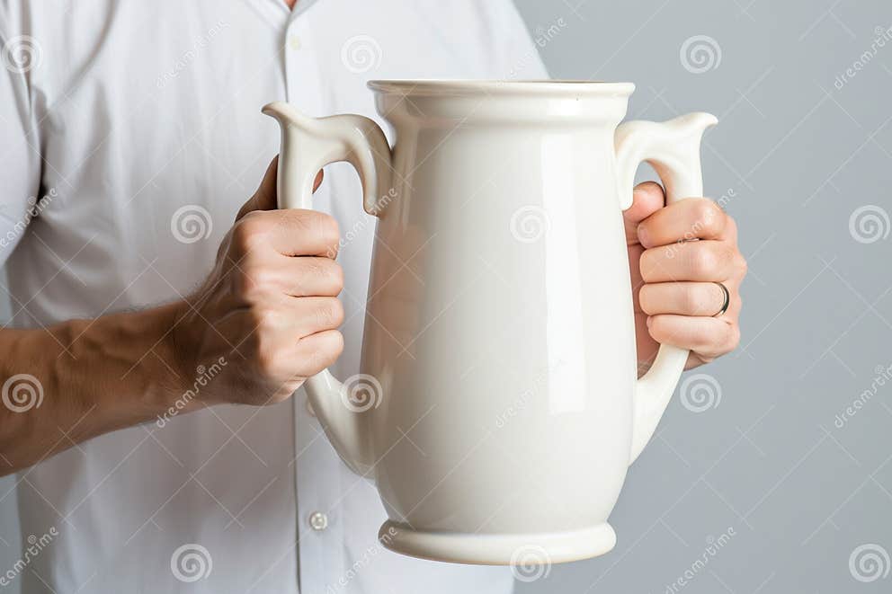 Customer Holding a Comically Large Mug, Both Hands Needed Stock ...