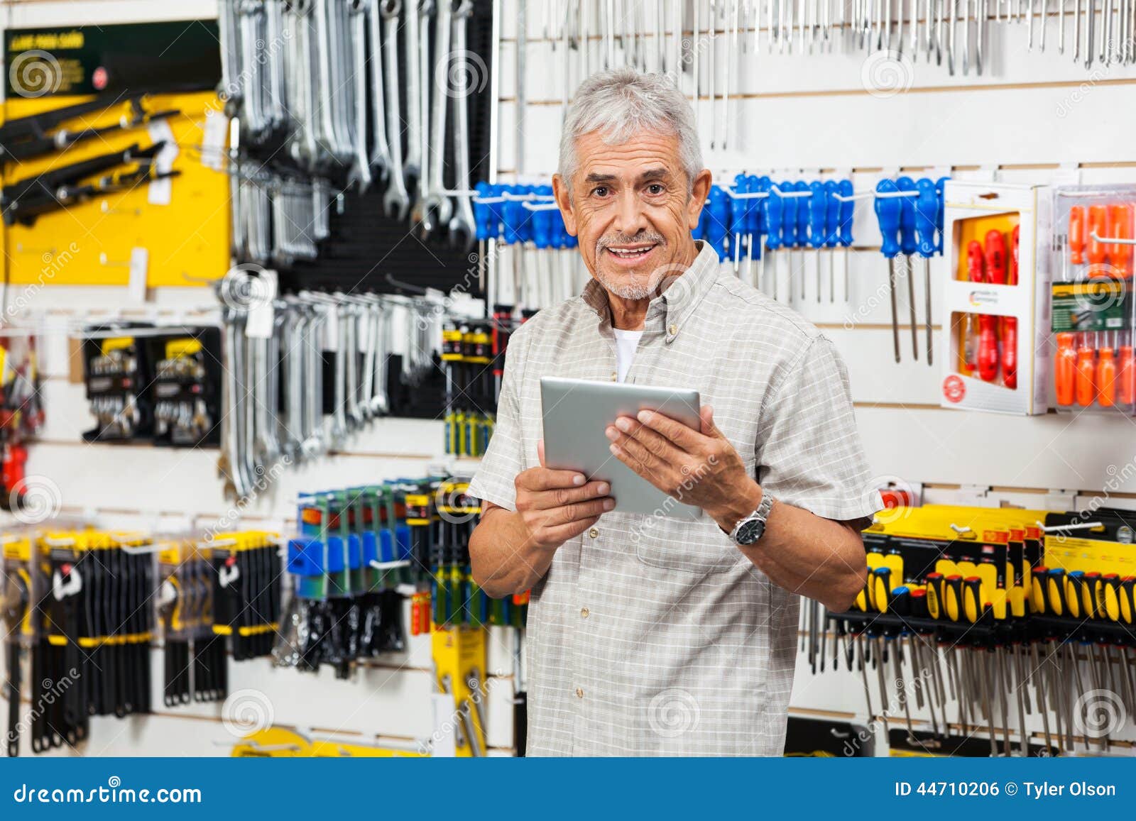 Customer Holding Digital Tablet in Hardware Store Stock Photo - Image ...