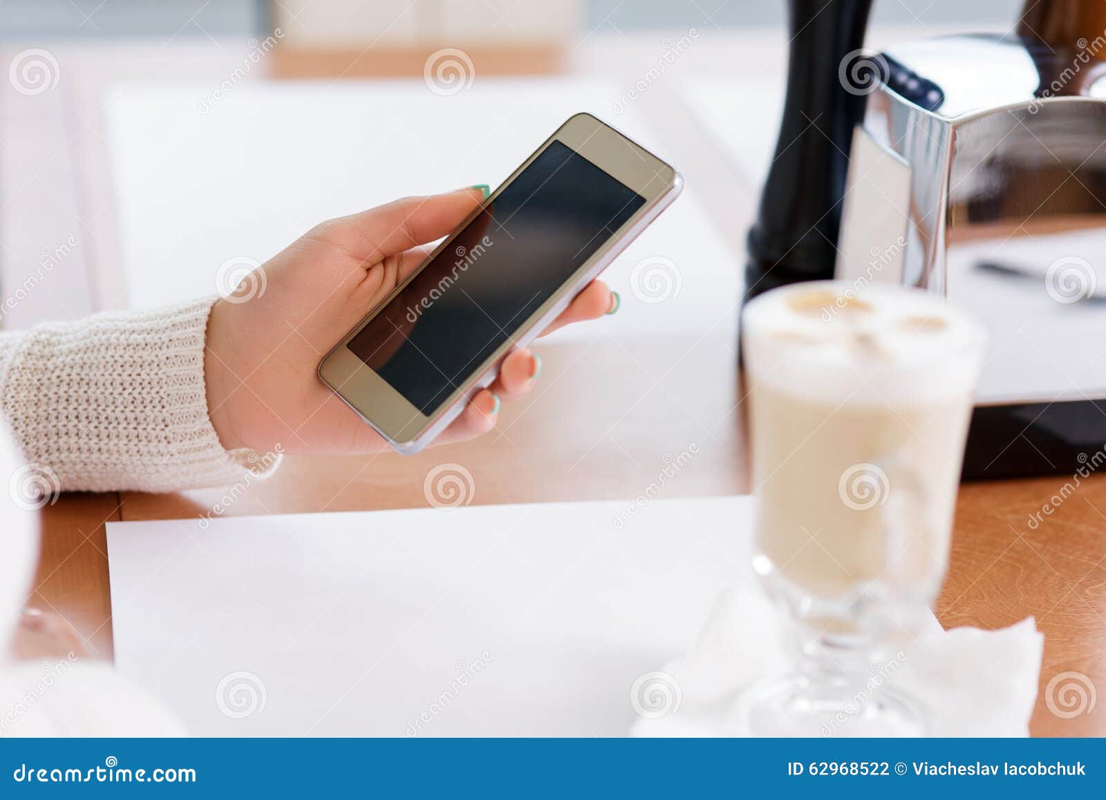 Customer Holding a Smartphone Stock Photo - Image of individual, diner ...