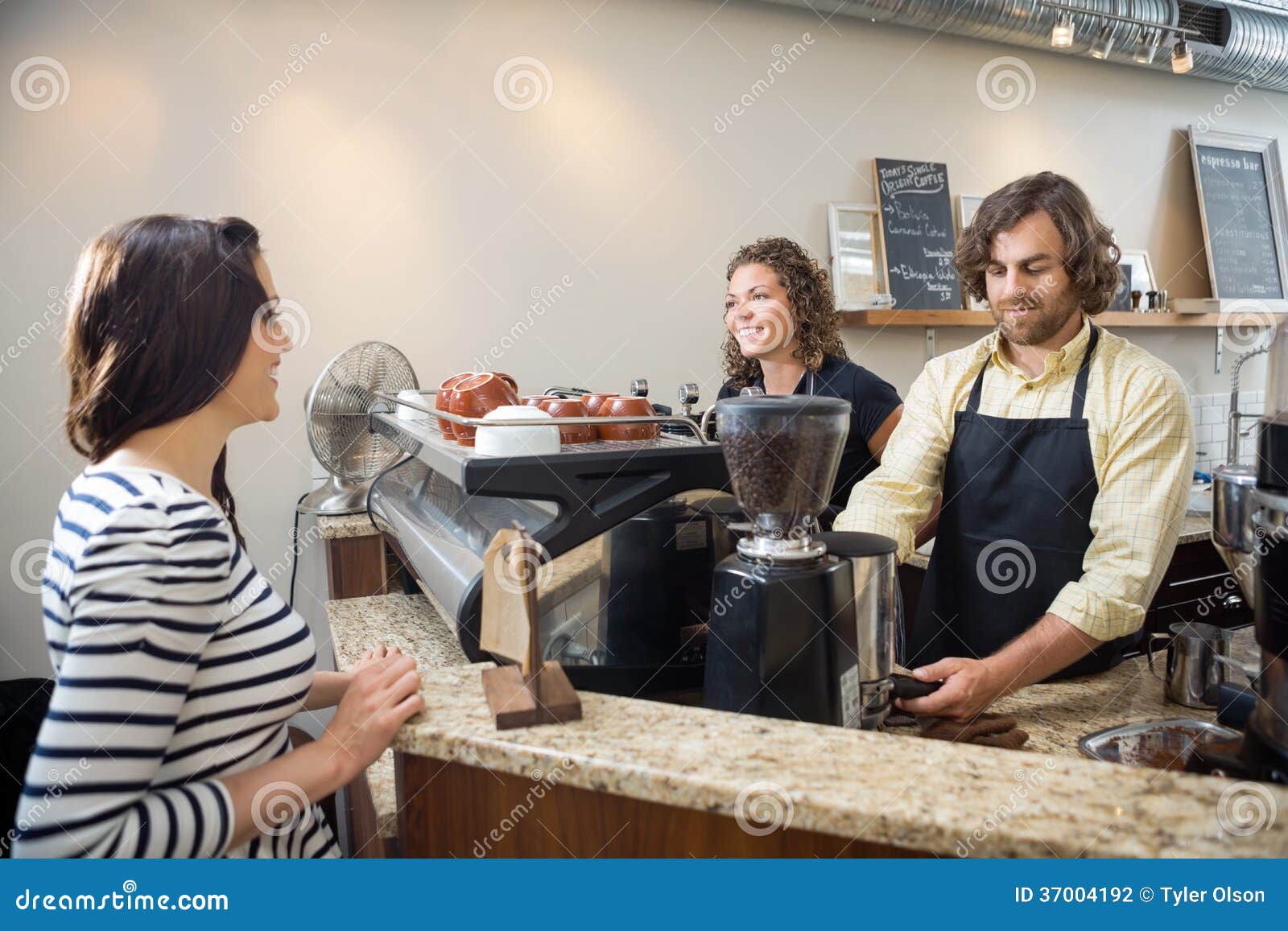 Customer Looking at Baristas Making Coffee in Stock Photo - Image of ...