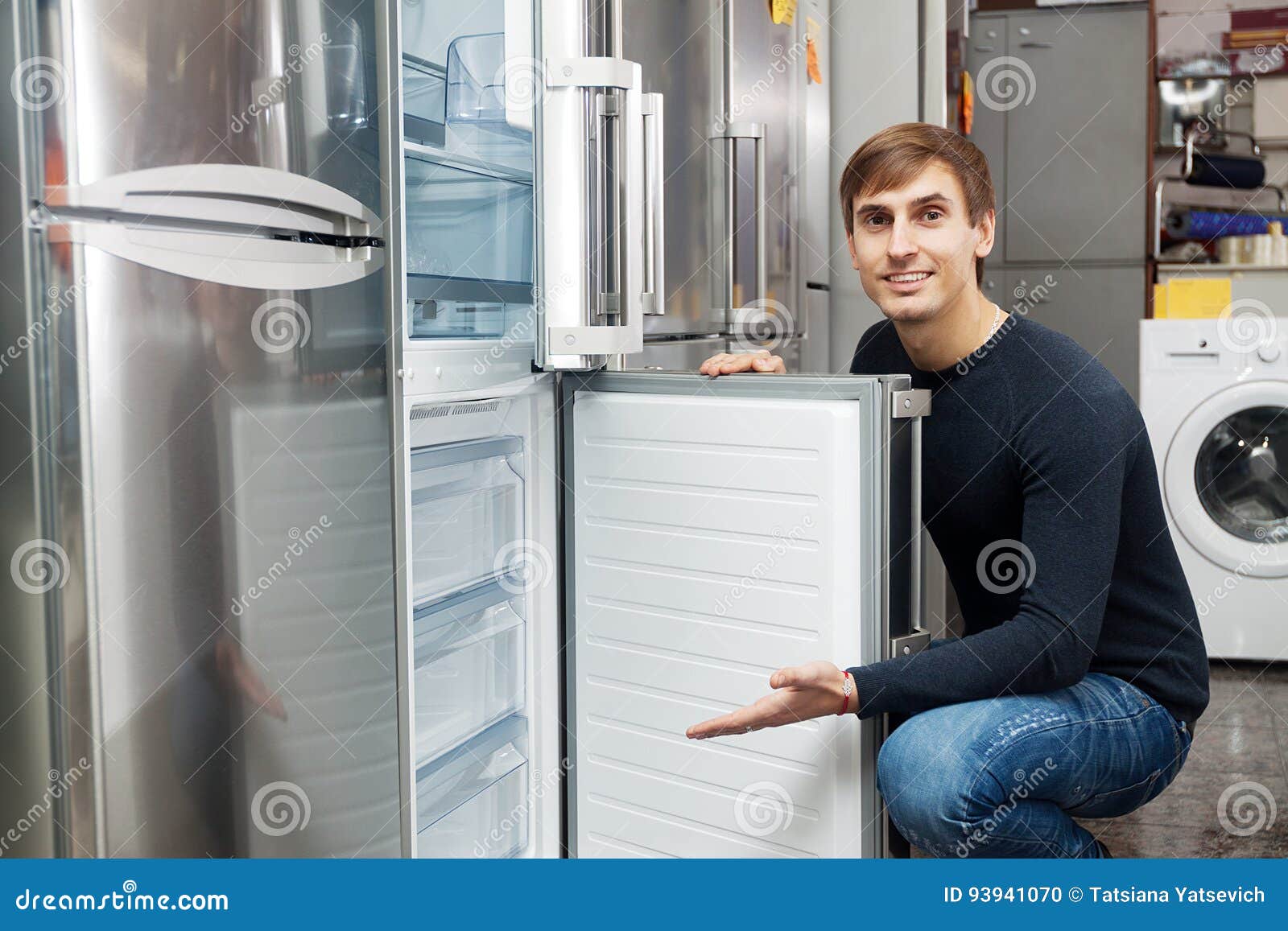 Customer Looking at Modern Fridges Stock Photo - Image of purchasing ...
