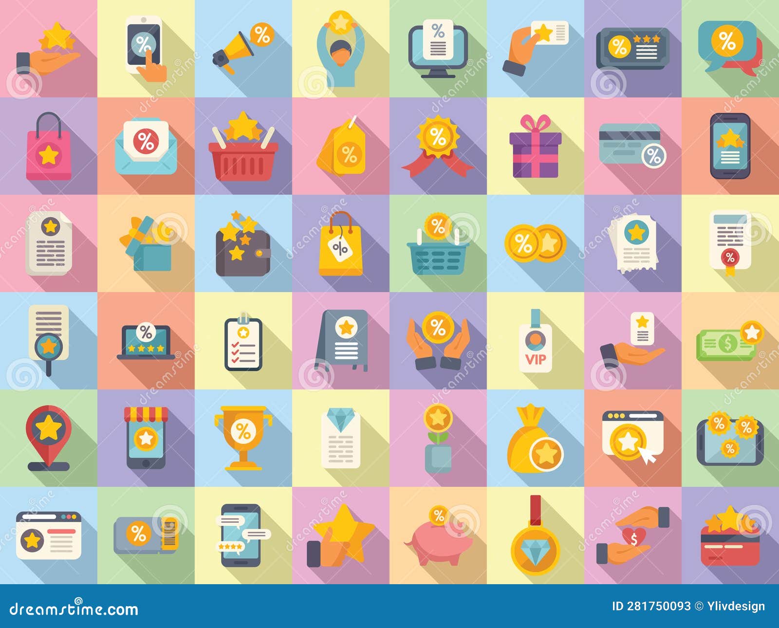 Customer Loyalty Program Icons Set Flat Vector. Reward Member Stock ...