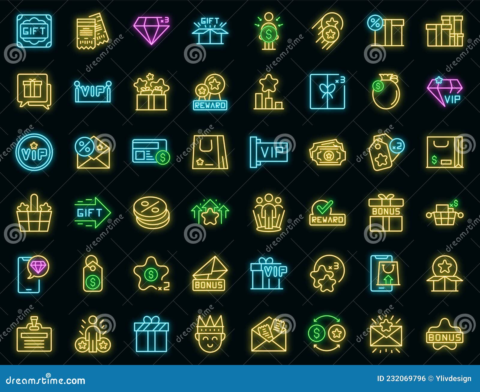 Customer Loyalty Program Icons Set Vector Neon Stock Vector ...