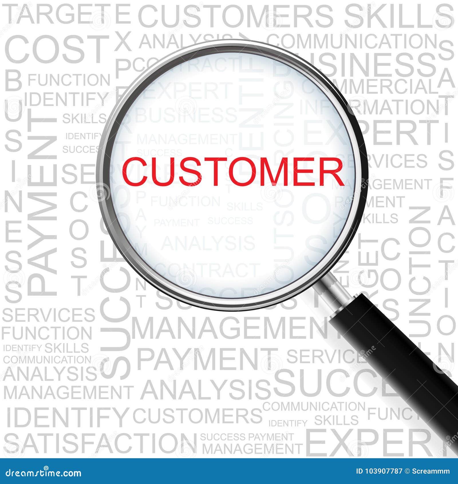 Customer. Magnifying Glass Over Seamless Background with Different ... Customer. Magnifying Glass Over Seamless Background with Different ...