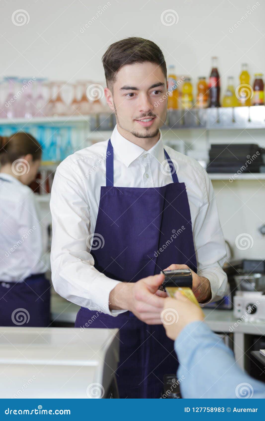 Customer Makes Credit Card Payment on Pos Helded by Waiter Stock Image ...