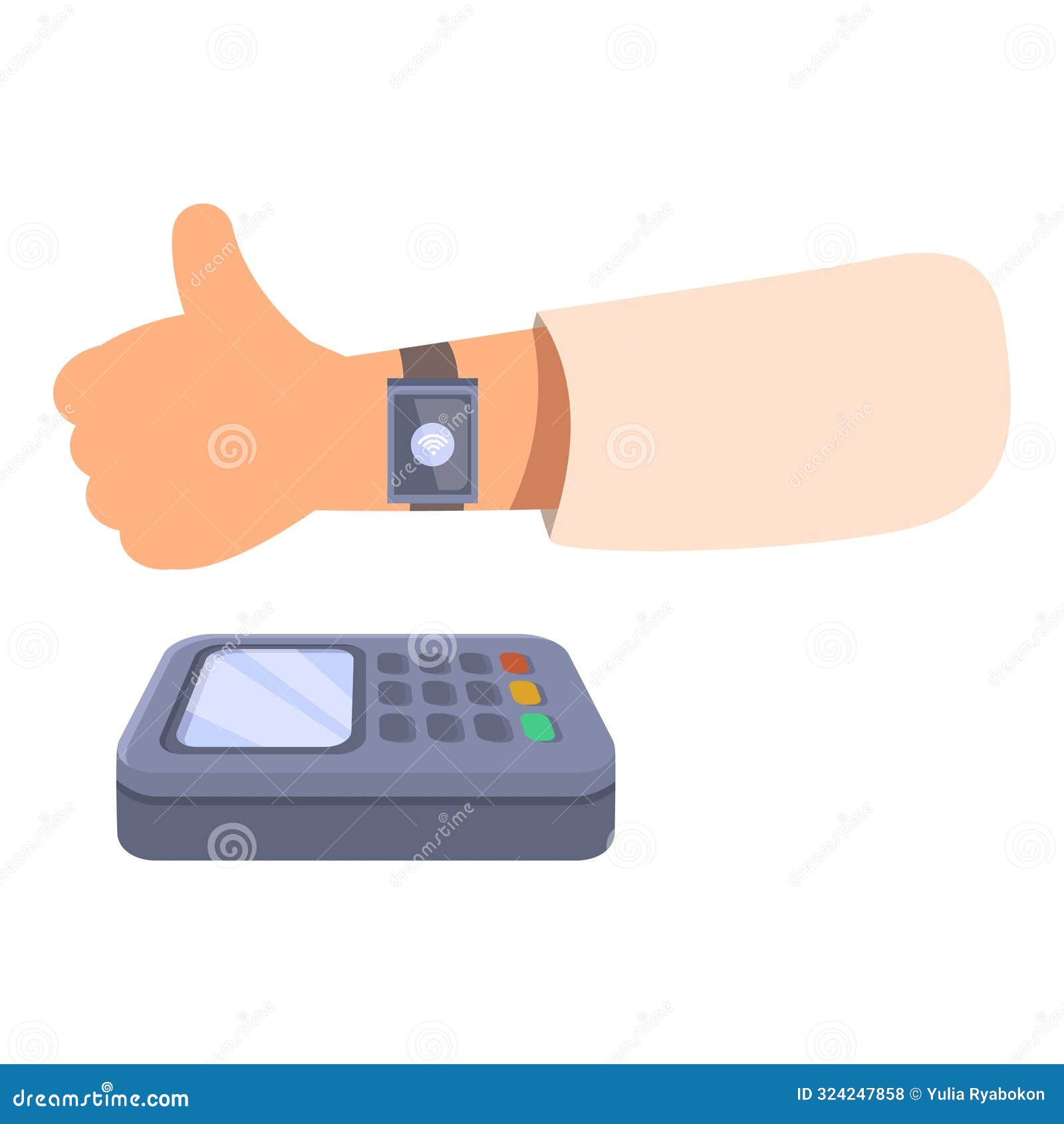 Customer Making Contactless Nfc Payment Using Smartwatch To Pos Terminal Stock Vector ...