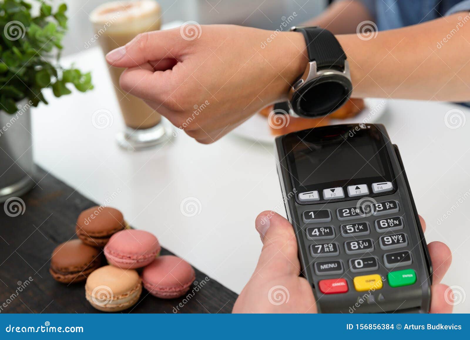 Customer Making Wireless or Contactless Payment Using Smartwatch, Nfc ...