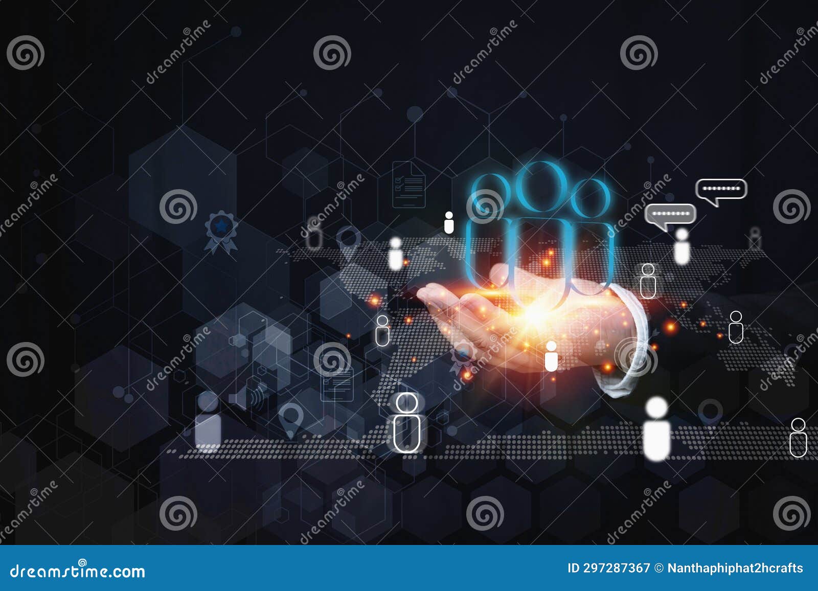 Customer Network Relationship Management Concept. a Hand of Man Holding ...