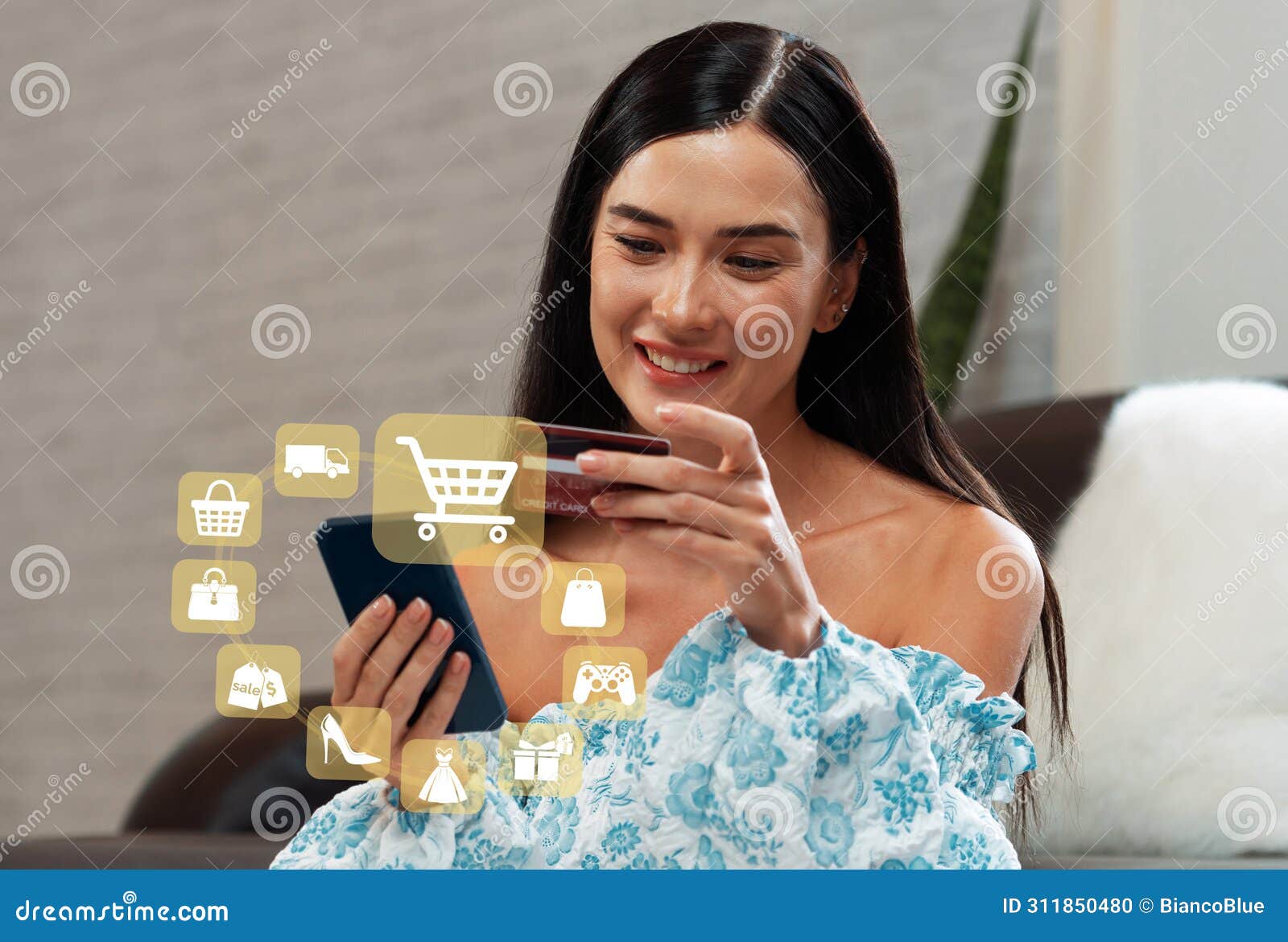 Smart Customer Open Online Store Use Credit Card for Online Shopping. Cybercash. Stock Photo ...