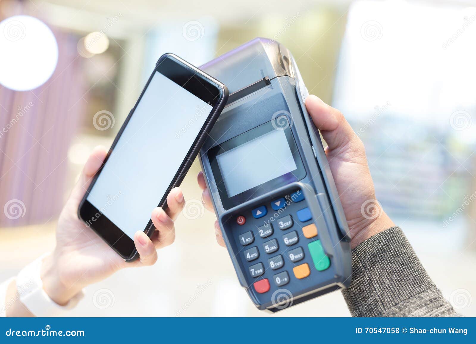 Customer pay by cellphone stock photo. Image of sale - 70547058