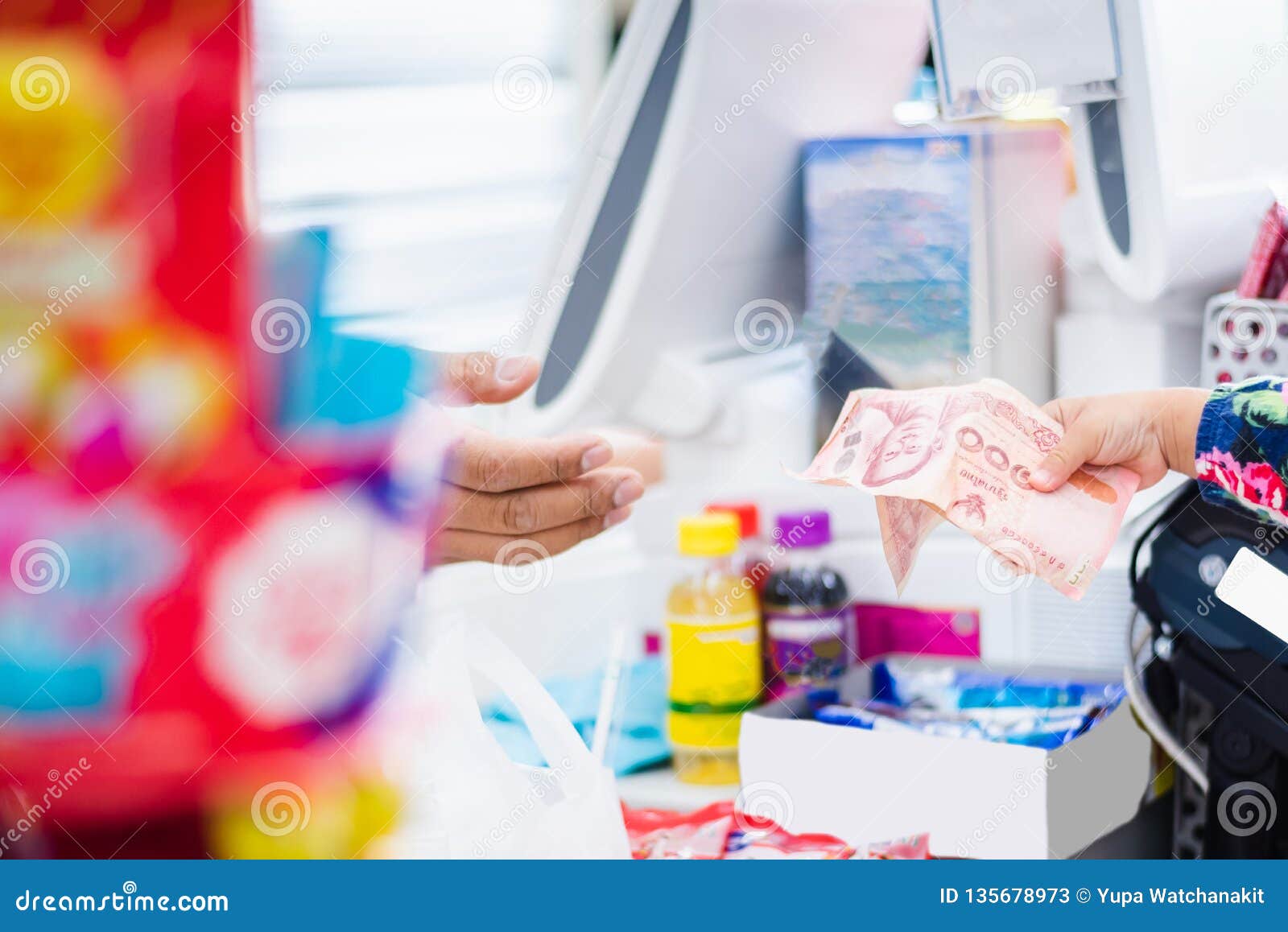 Customer Paying Bill by Cash Stock Image - Image of money, fruit: 135678973