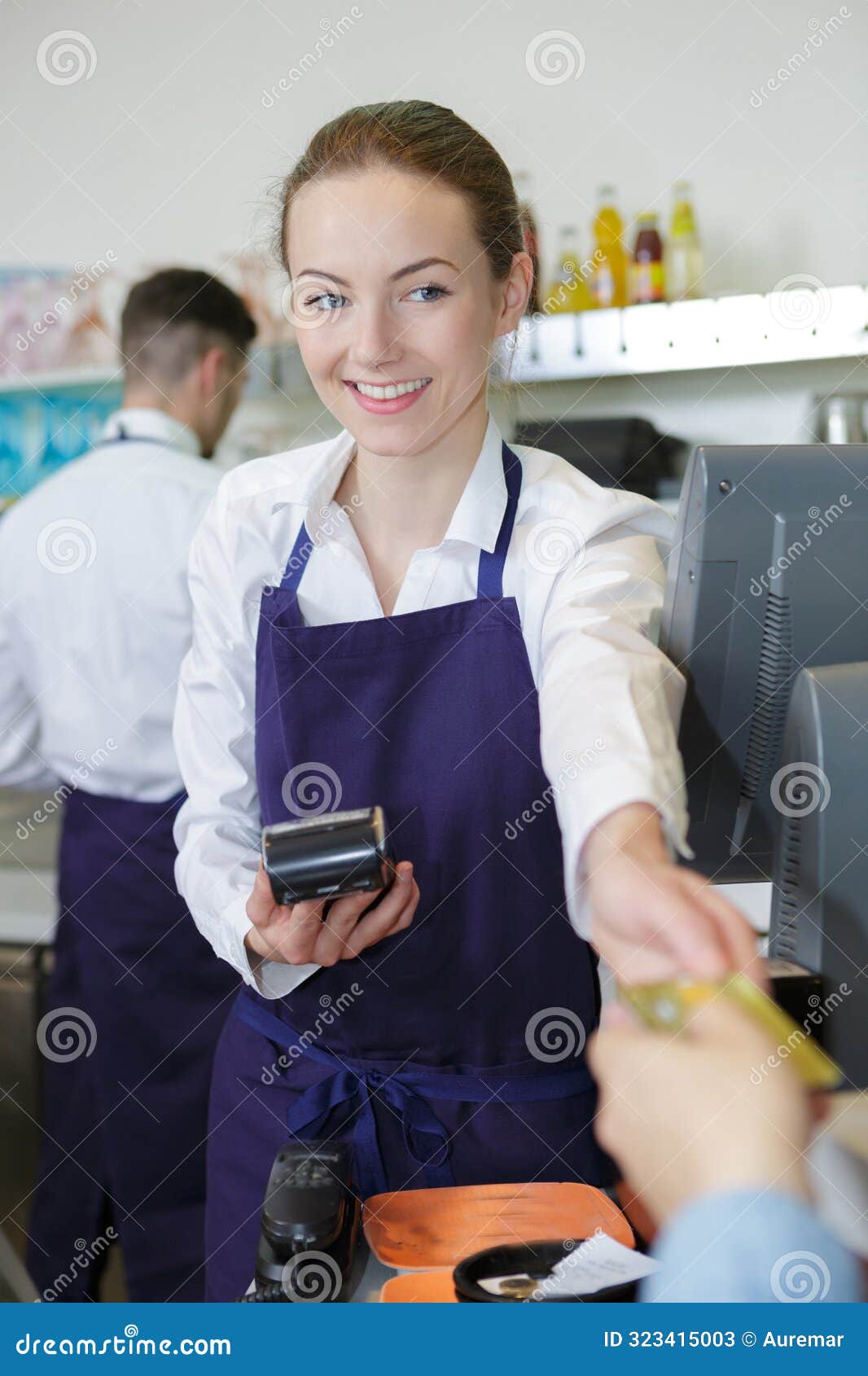 Customer Paying by Credit Card at Juice Bar Stock Image - Image of ...