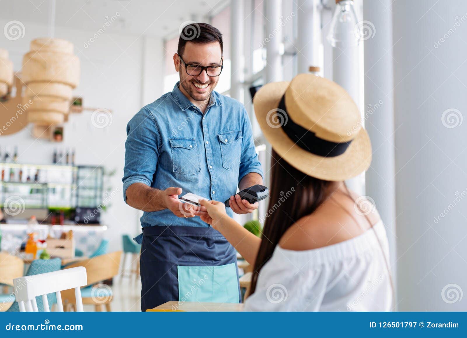 Customer Paying His Bills Using Credit Card Stock Image - Image of ...