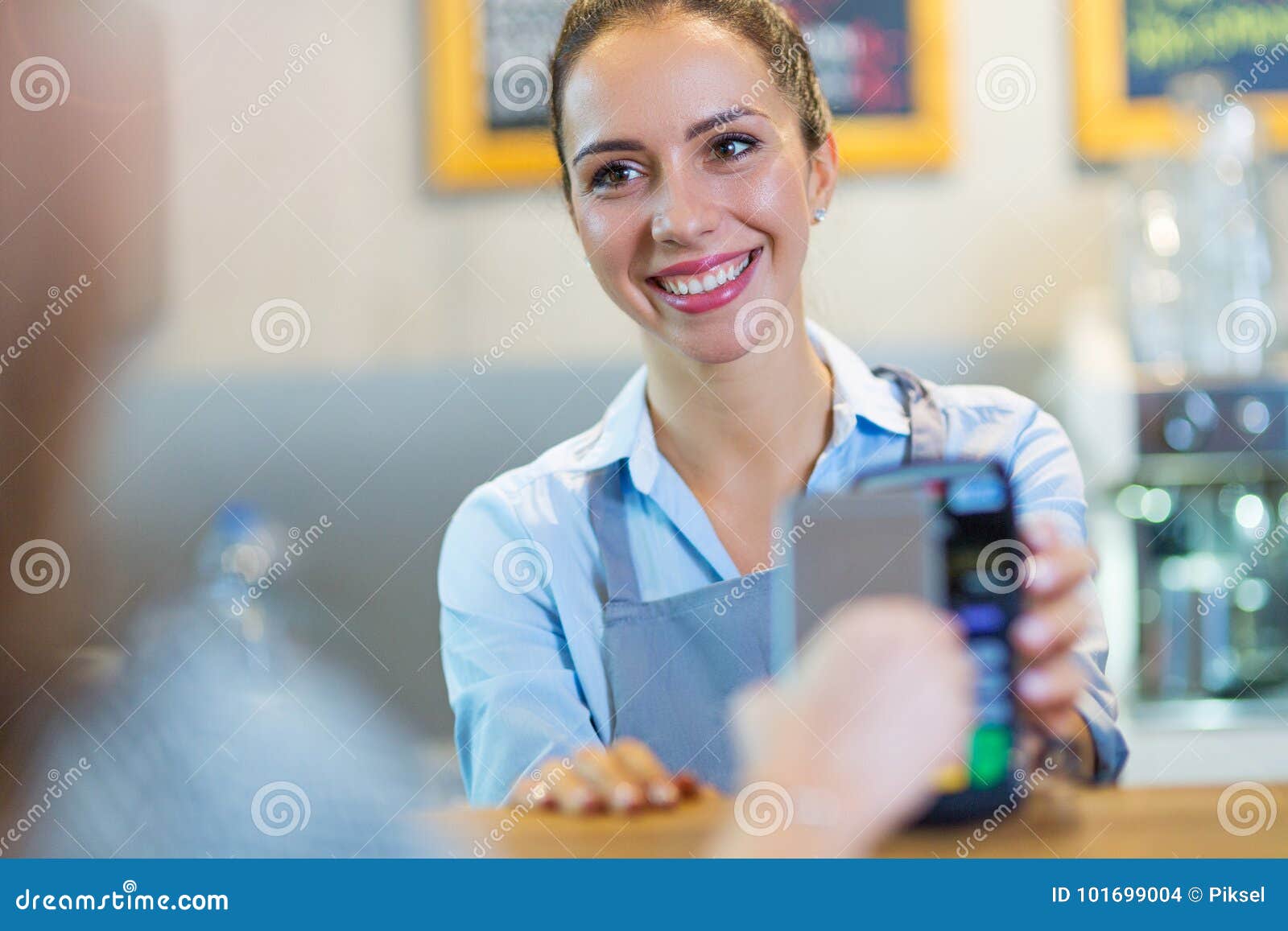 Customer Paying through Mobile Phone Stock Photo - Image of counter ...