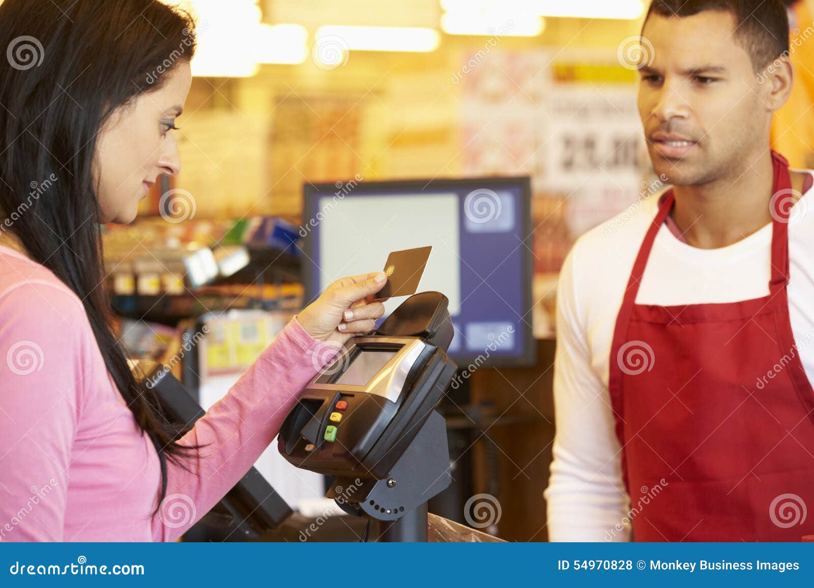 Customer Paying for Shopping at Checkout with Card Stock Photo - Image ...
