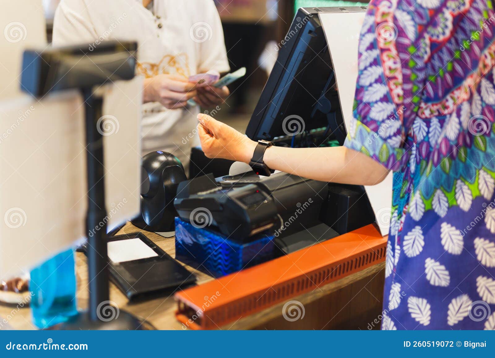 Customer Payment Smart Wallet Via Smart Watch Terminal. Stock Photo ...