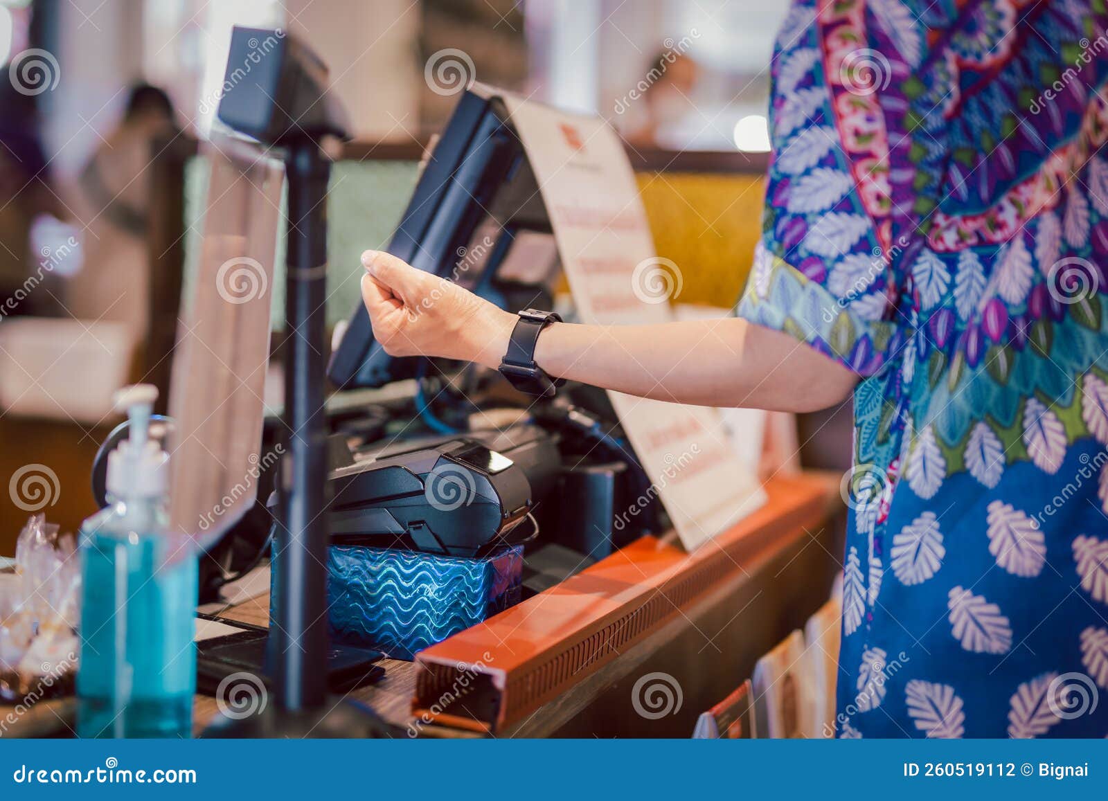 Customer Payment Smart Wallet Via Smart Watch Terminal. Stock Photo ...
