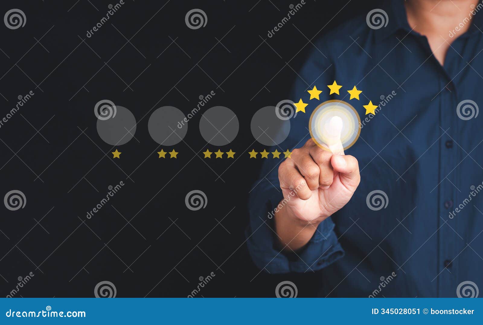 Customer Pressing a Button with a Yellow Star To Evaluate Service on a ...