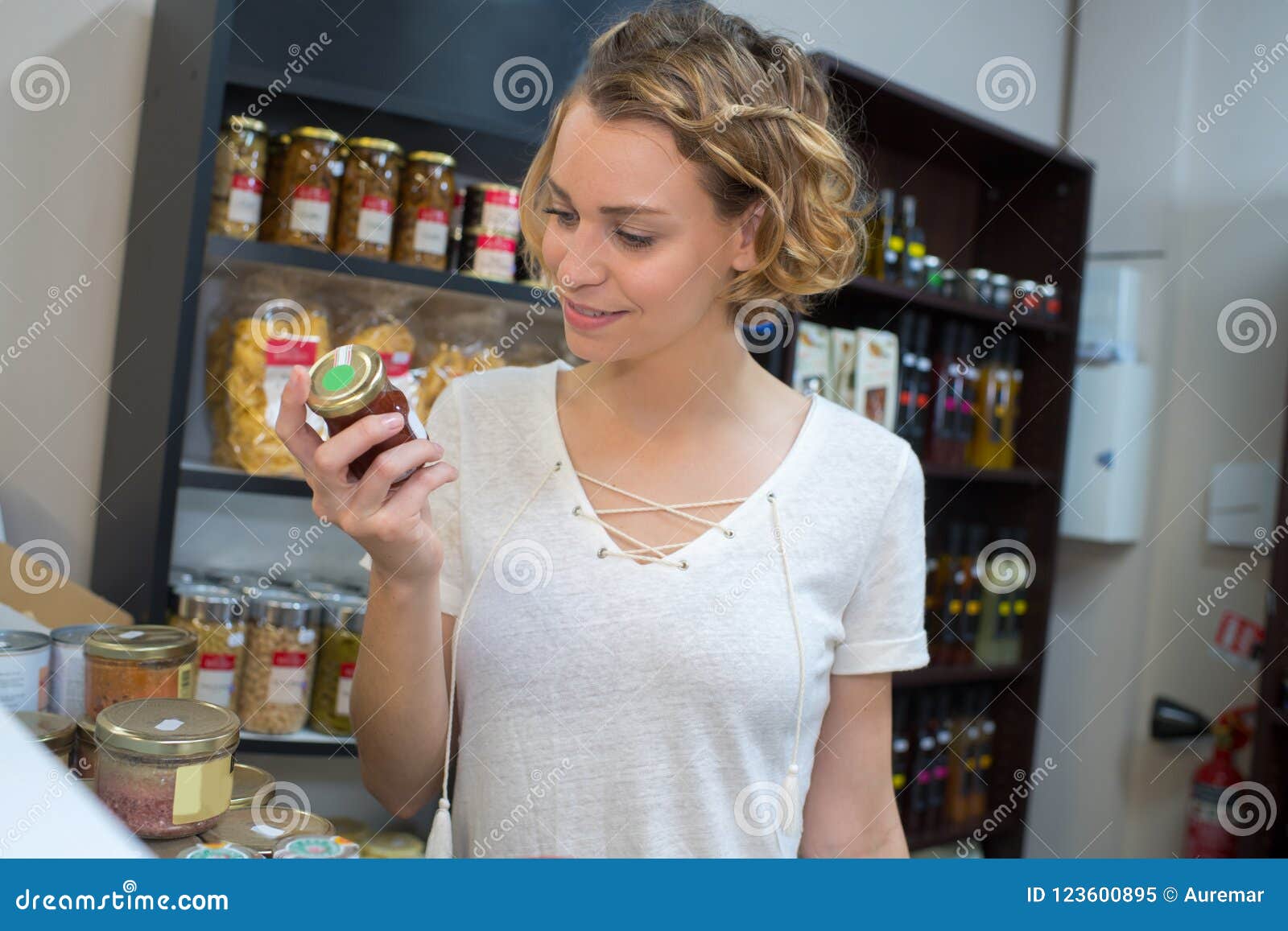 Customer reading the label stock image. Image of working - 123600895