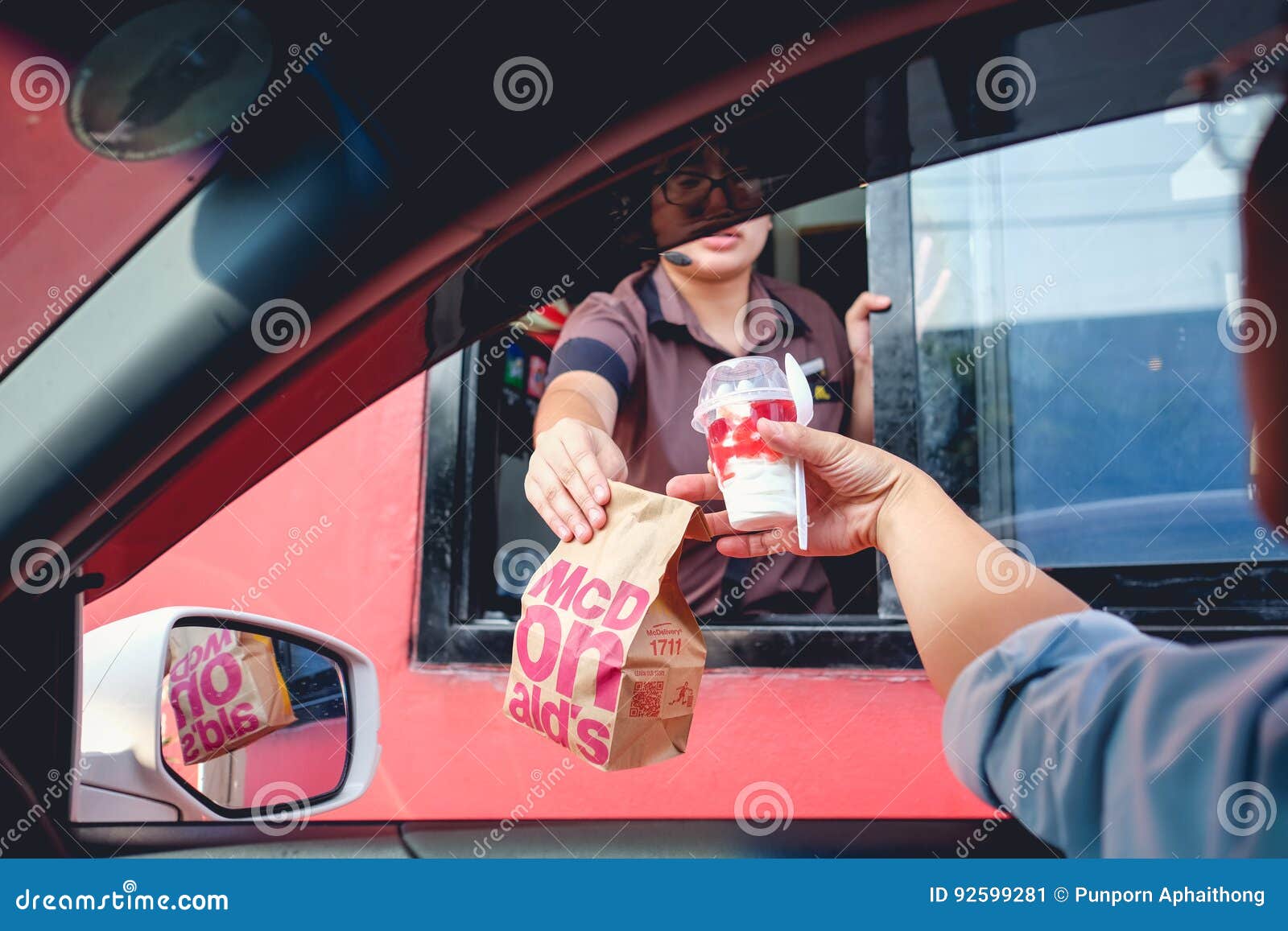 Customer Receiving Hamburger and Ice Cream after Order and Buy it from ... Customer Receiving Hamburger and Ice Cream after Order and Buy it from ...