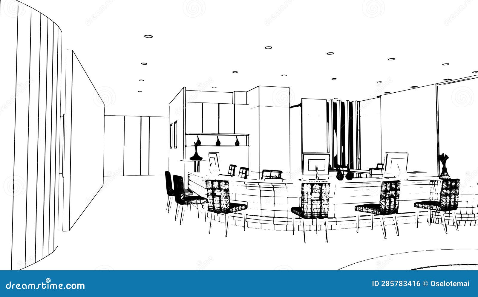 Customer Reception Area for Service and Inquiries,line Art,3d Rendering ...
