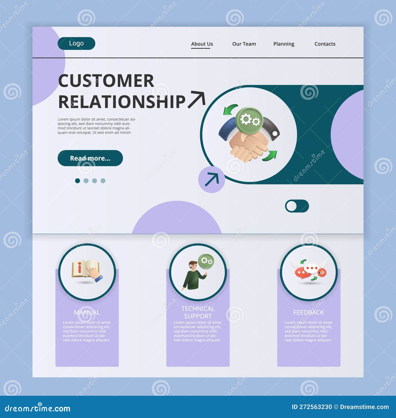 Customer Relationship Flat Landing Page Website Template. Manual ...