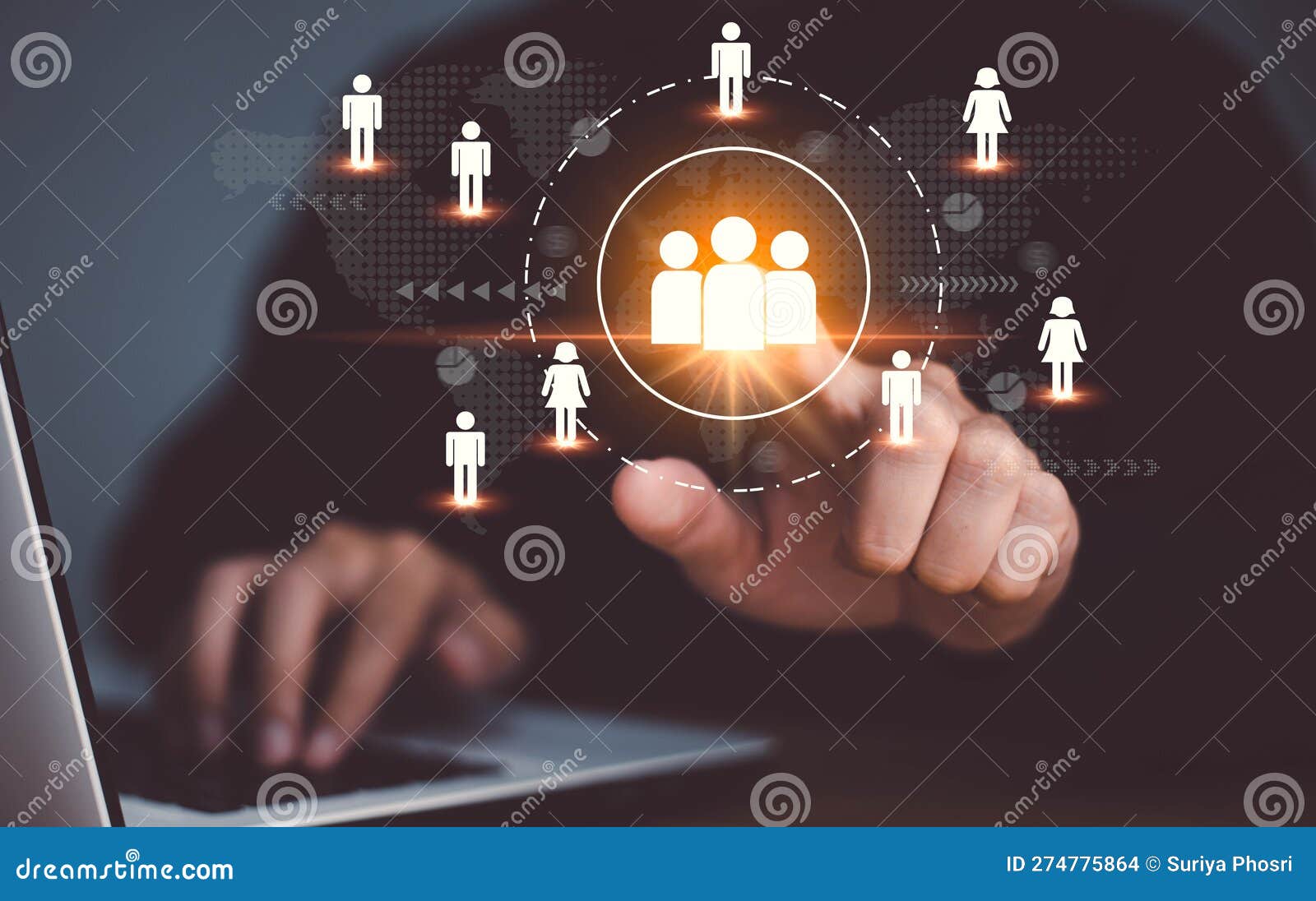 Customer Relationship Management, Businessman Use Tablet with Global ...