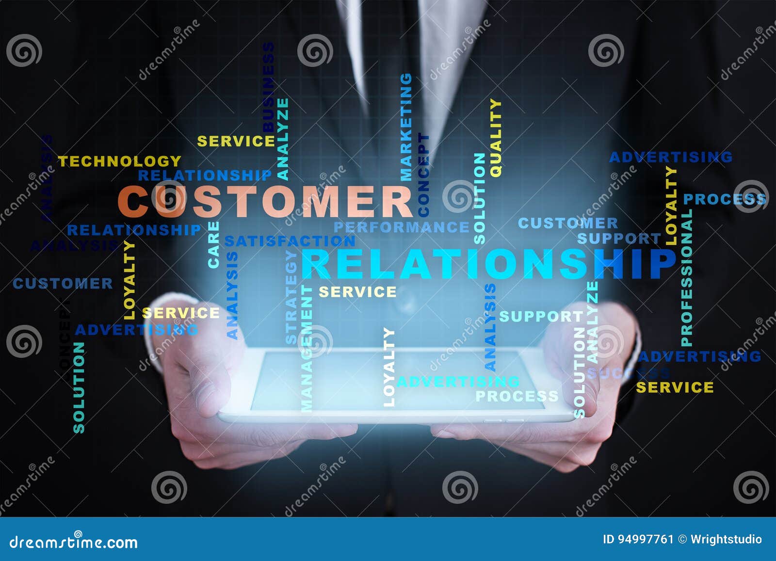 Customer Relationship Management Concept on the Virtual Screen. Words ...