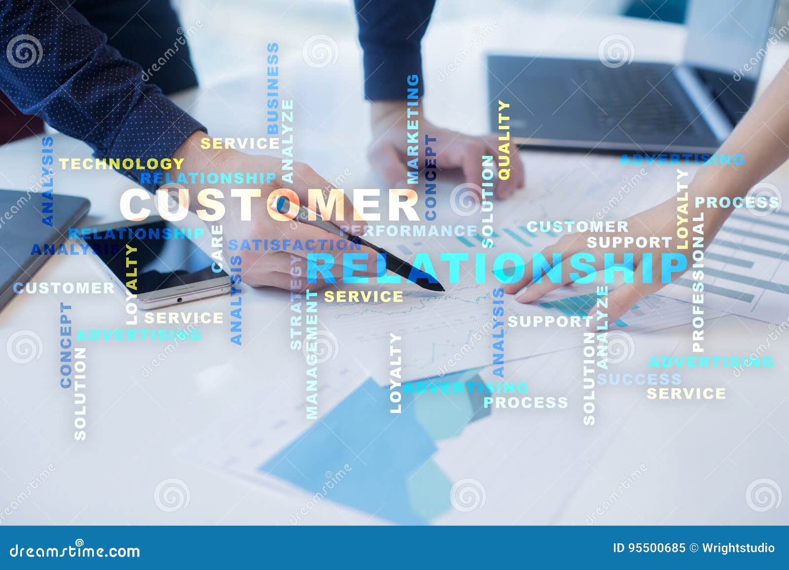 Customer Relationship Management Concept on the Virtual Screen. Words ...