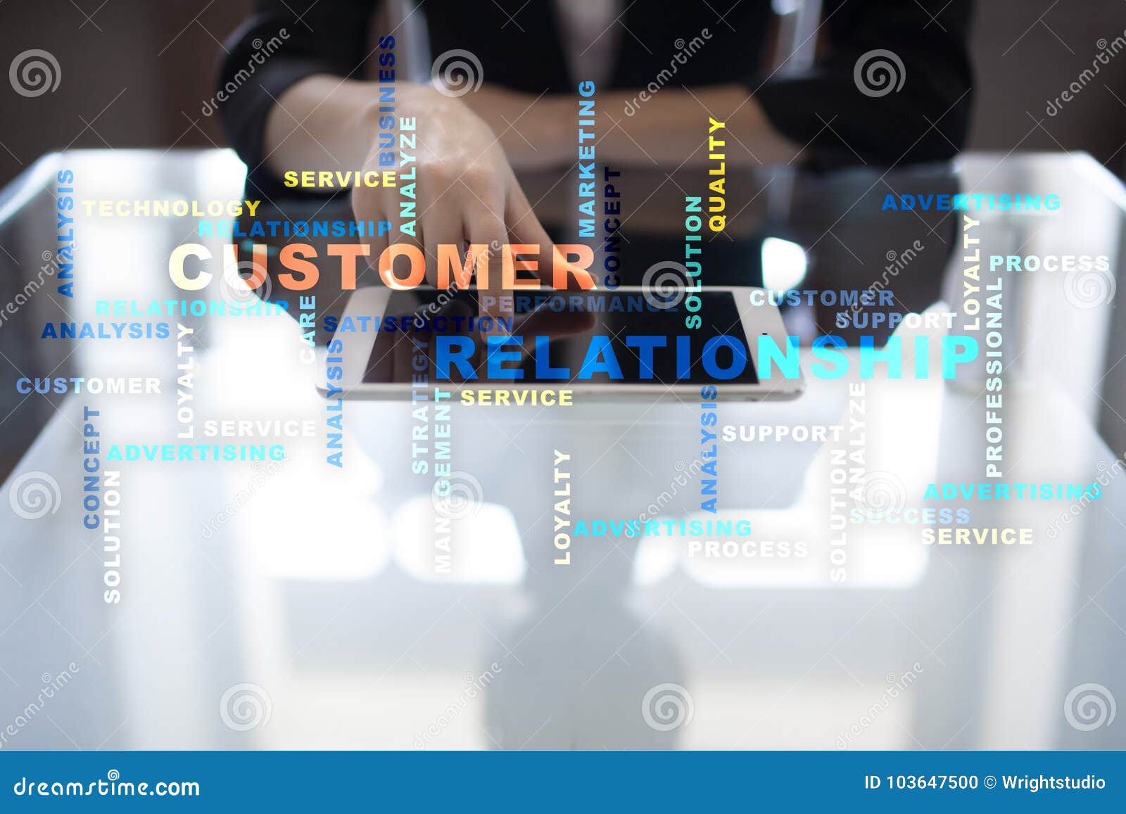Customer Relationship Management Concept on the Virtual Screen. Words ...