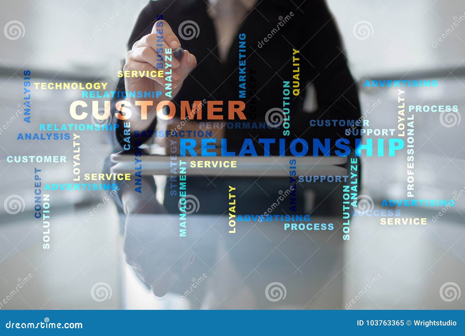 Customer Relationship Management Concept on the Virtual Screen. Words ...