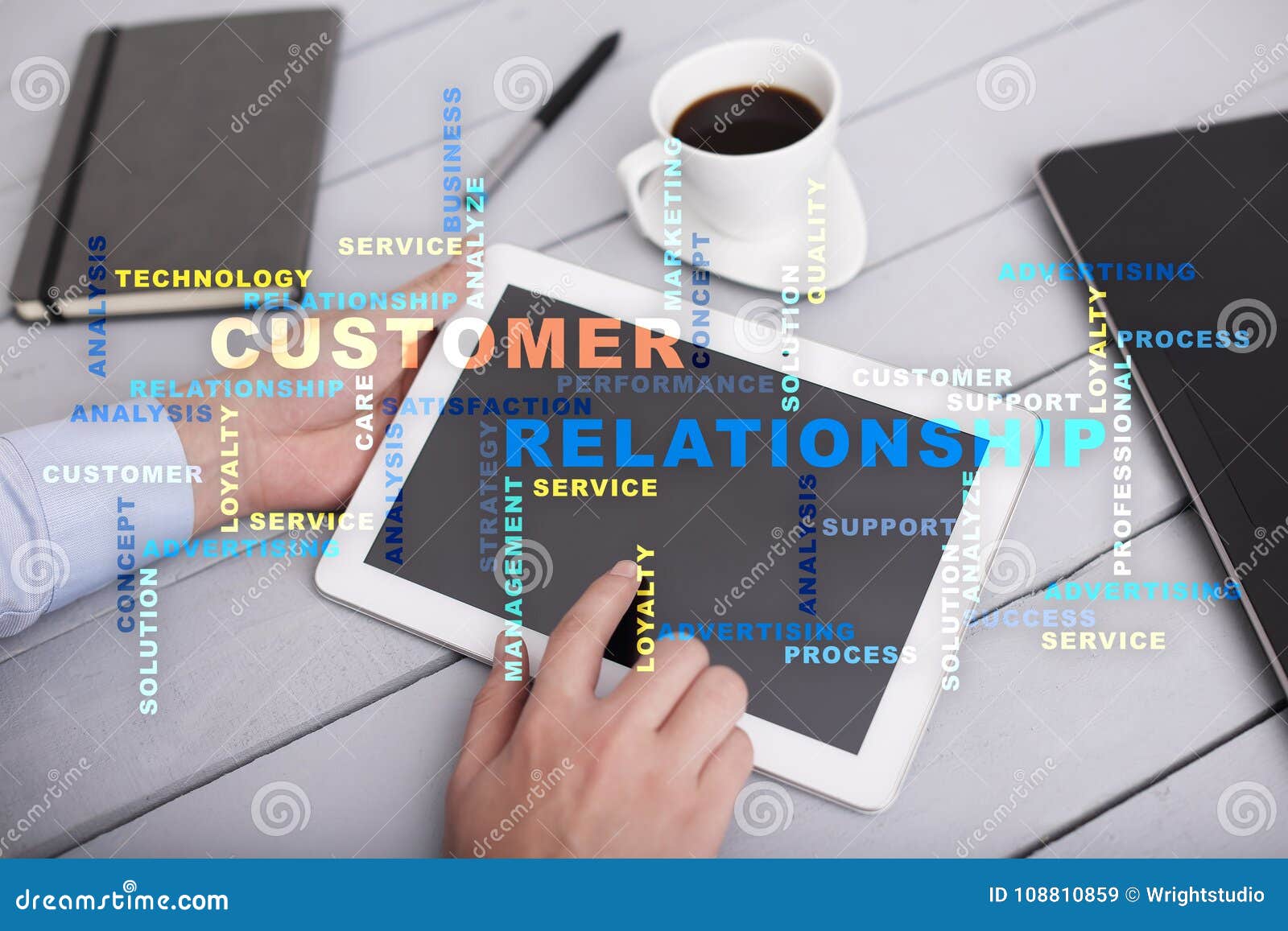 Customer Relationship Management Concept on the Virtual Screen. Words ...