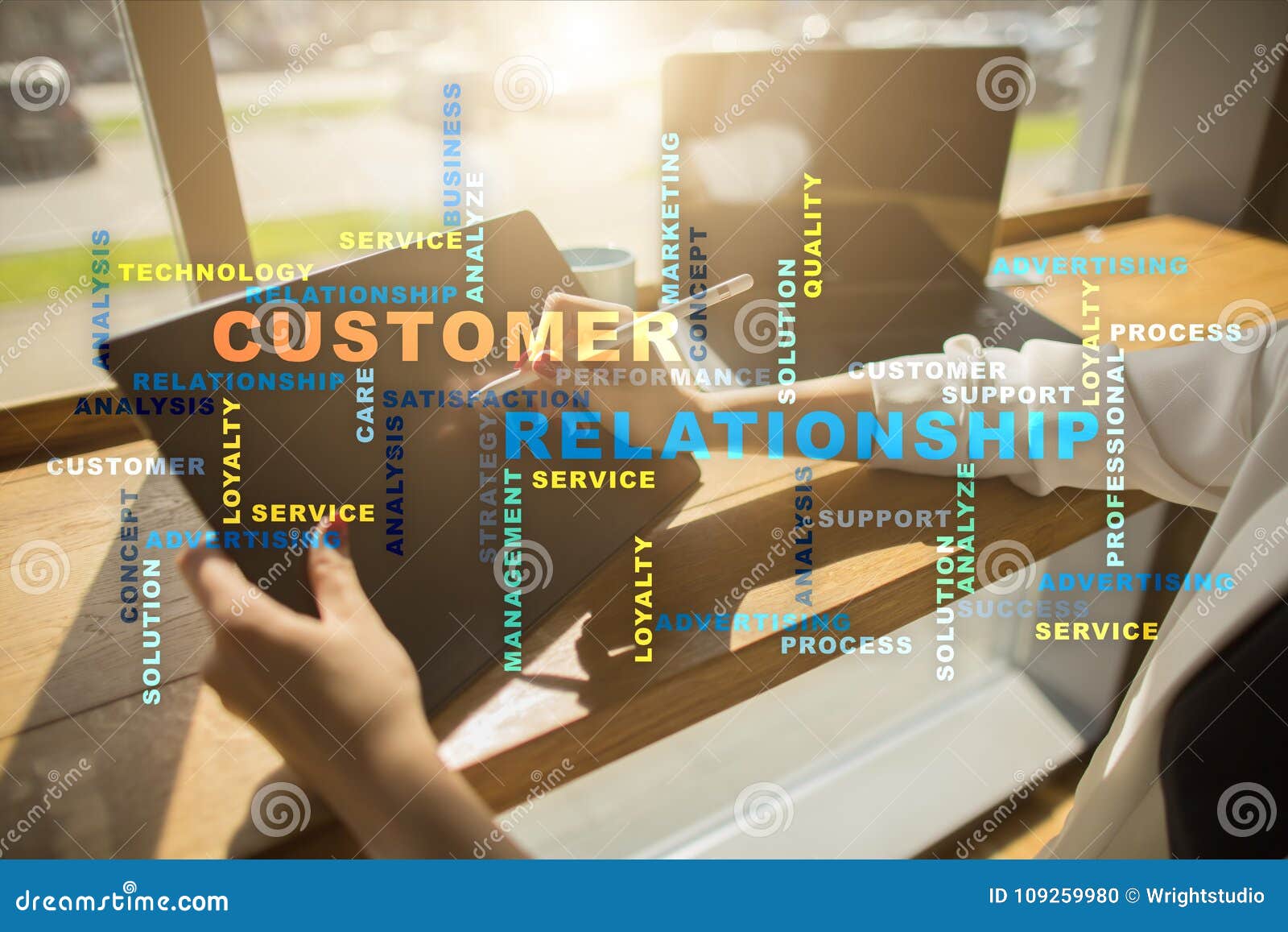 Customer Relationship Management Concept on the Virtual Screen. Words ...