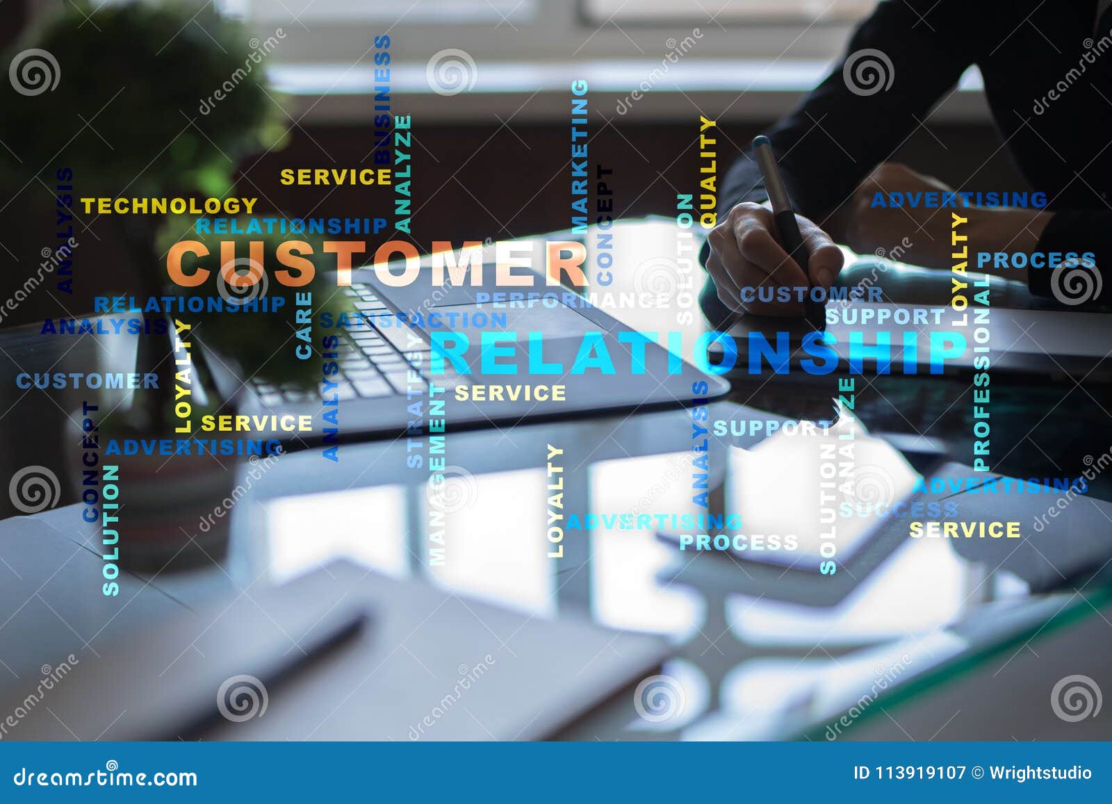 Customer Relationship Management Concept on the Virtual Screen. Words ...