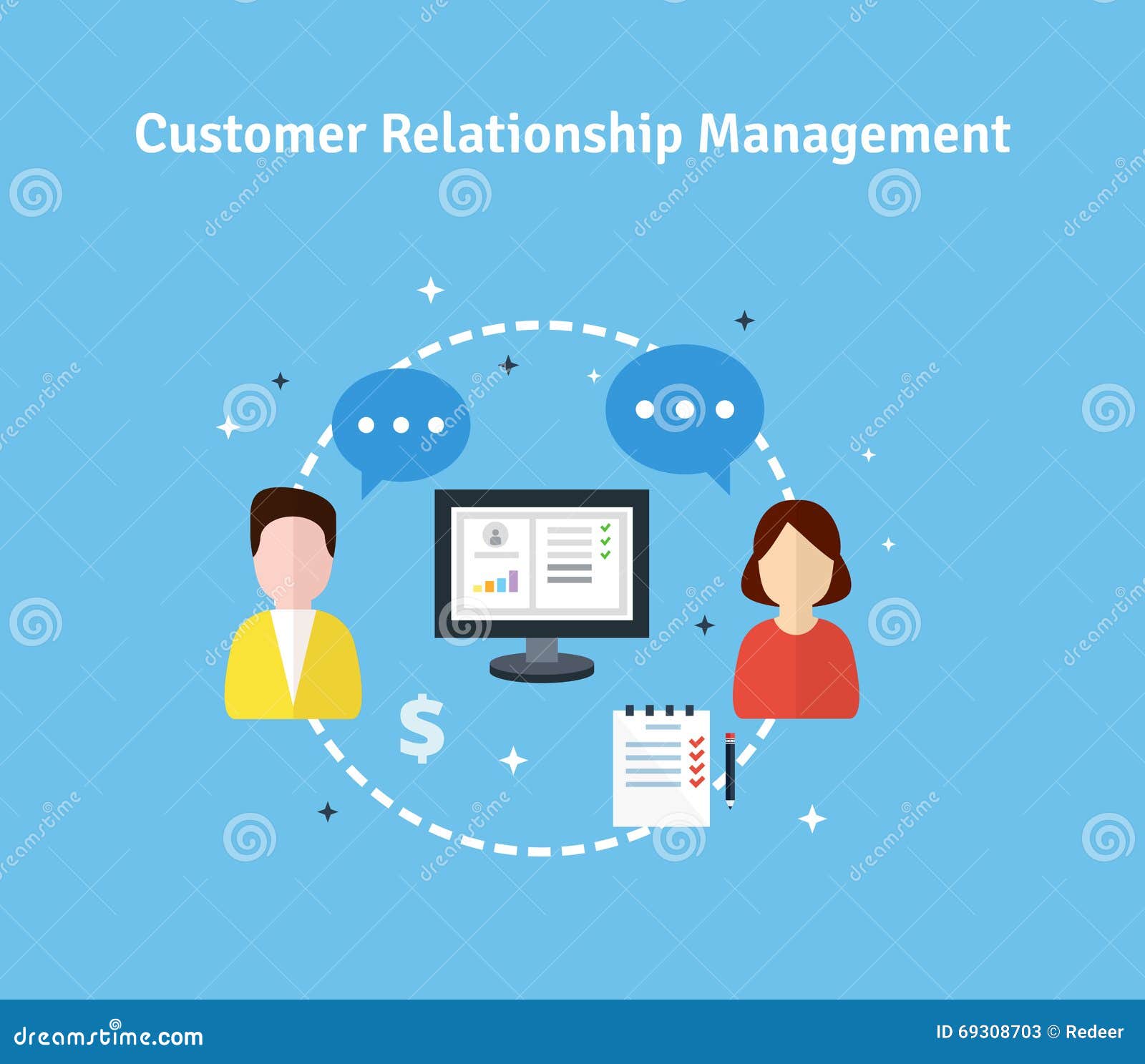Customer Relationship Management Flat Illustration. Stock Illustration ...