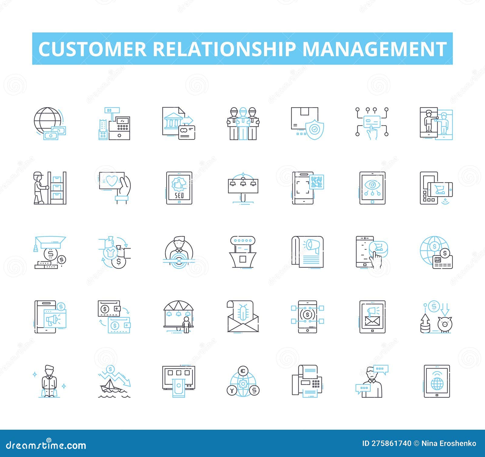 Customer Relationship Management Linear Icons Set. Engagement ...