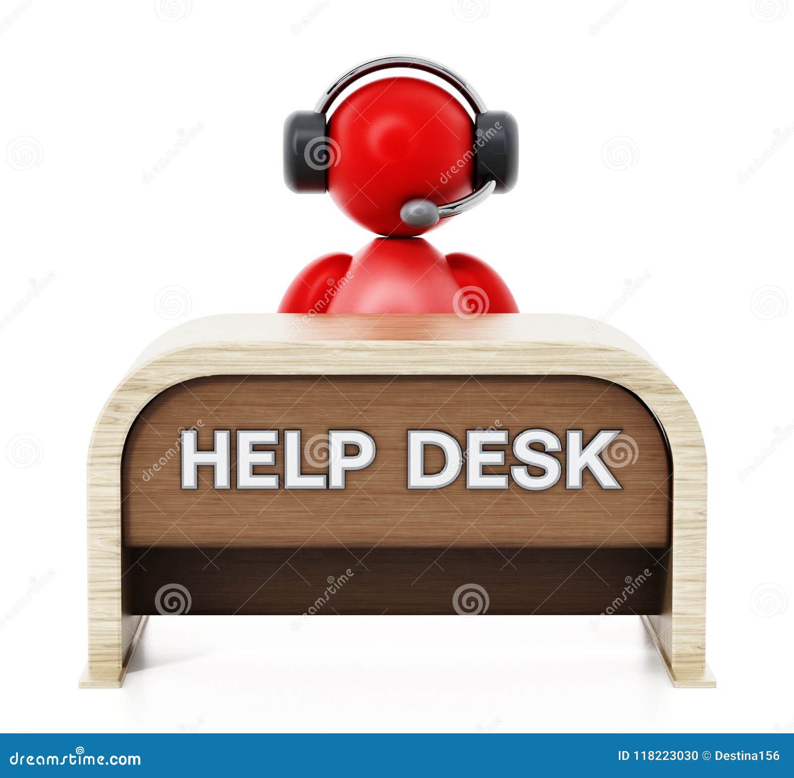 Customer Representative with Headset Sitting on the Help Desk. 3D ...
